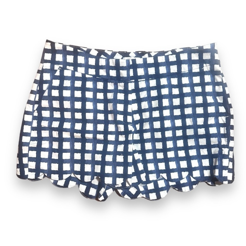 Crown & Ivy Navy Blue White Window Pane Check Scallop… - Gem